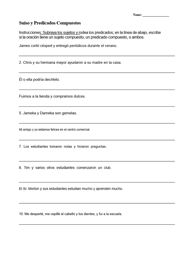 Sujetos y Predicados Compuestos | PDF