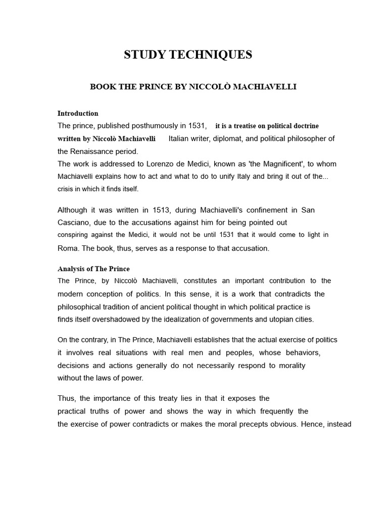 Machiavelli's The Prince: Political Insights | PDF | The Prince ...
