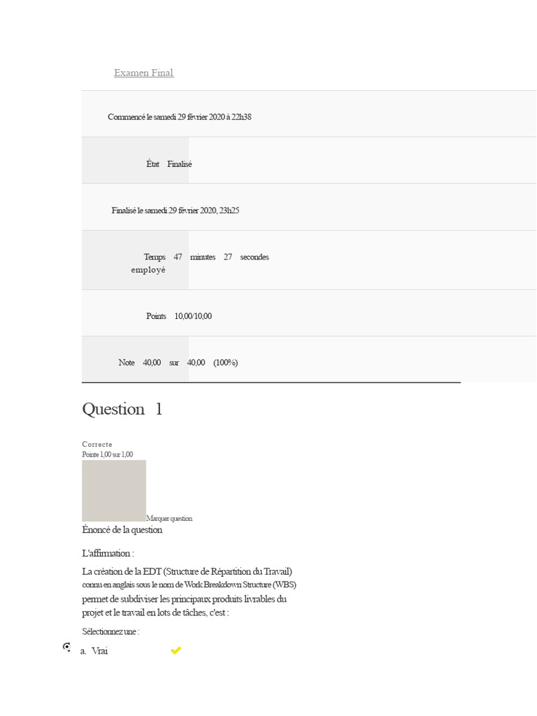 Examen Final de Gestion de Projet | PDF | Planification