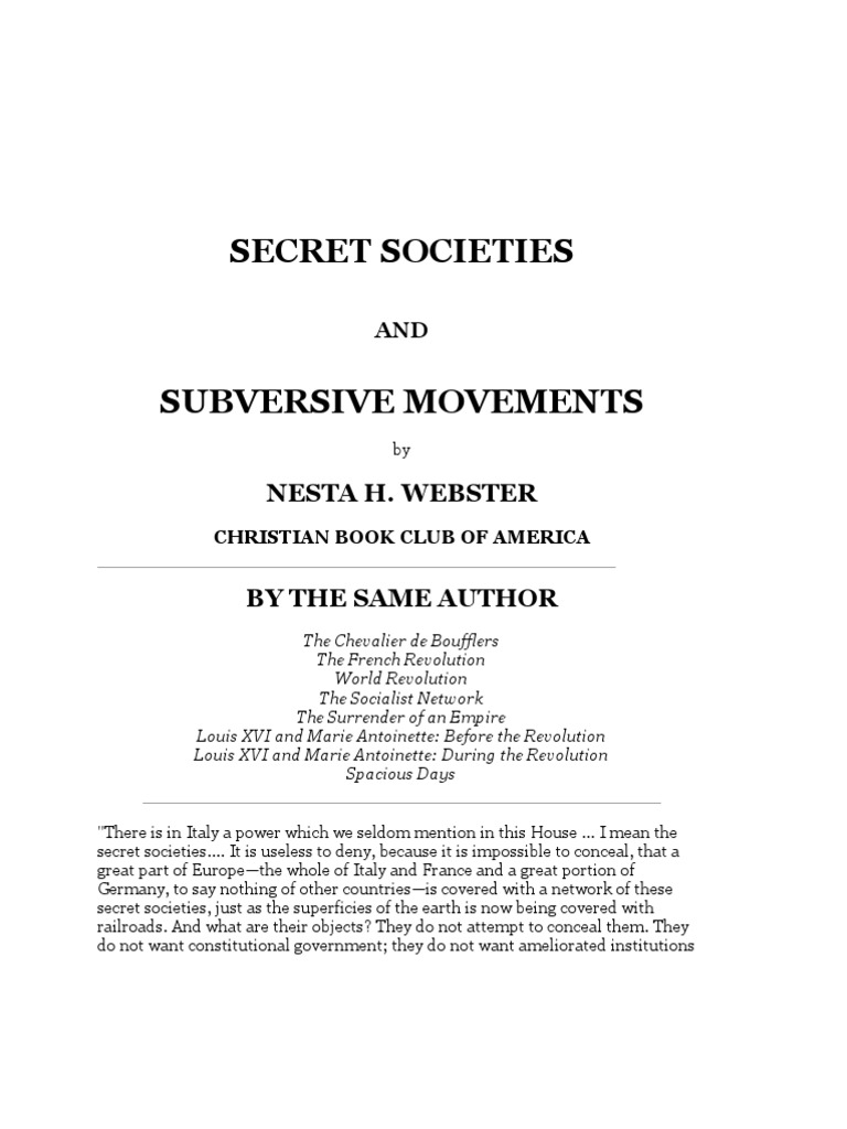 Nesta Webster - Secret Societies and Subversive Movements | PDF ...