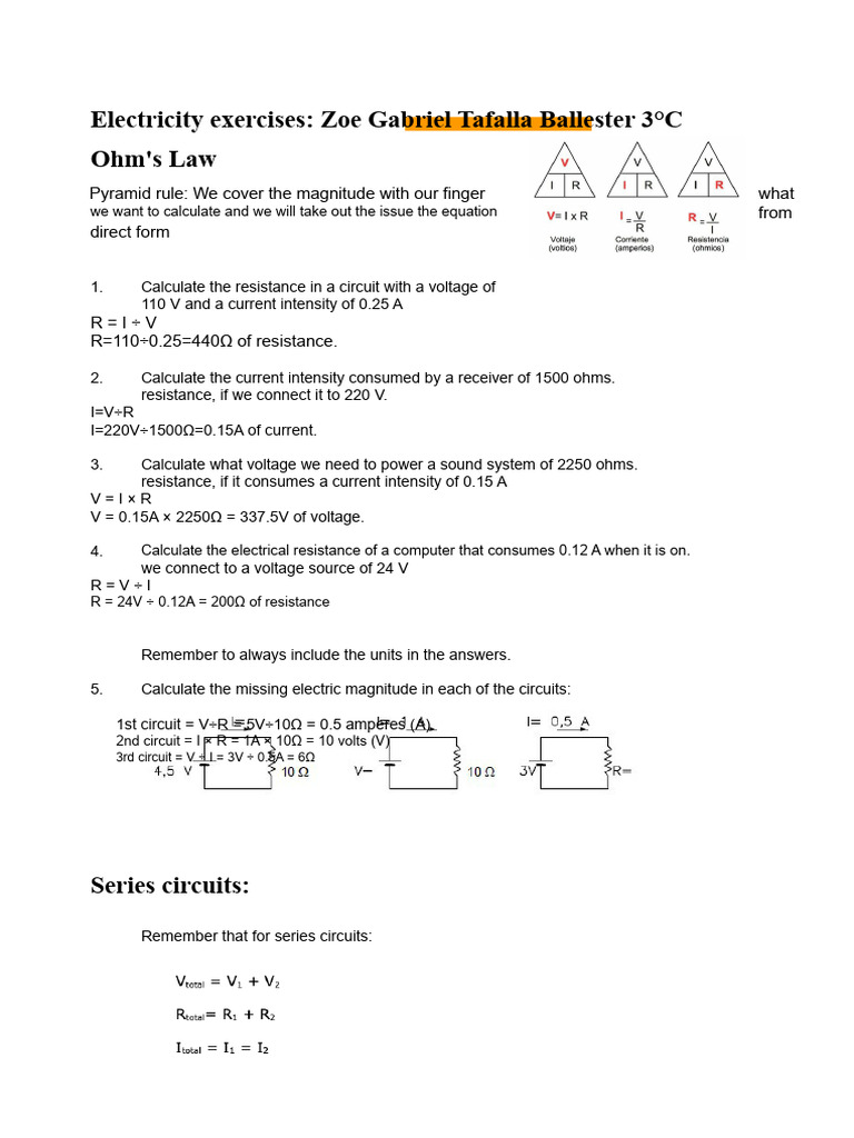 ELECTRICITY EXERCISES 3rd ESO II | PDF