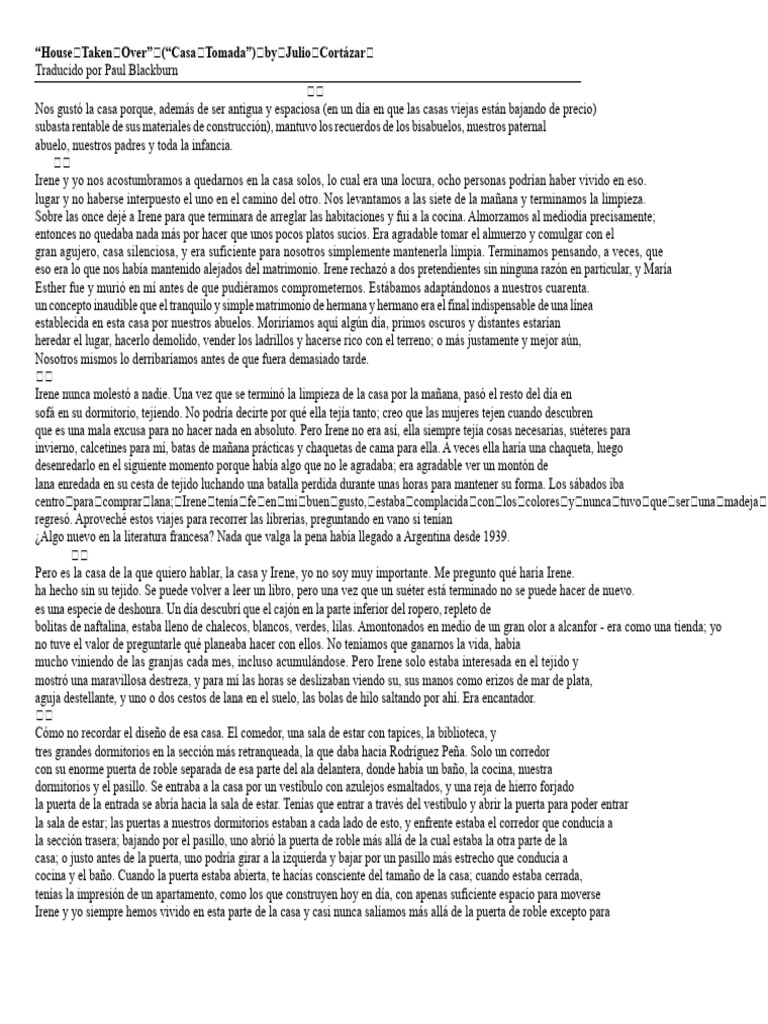 Julio Cortázar - Casa Tomada | PDF
