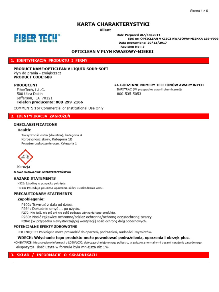 Opticlean V Płyn Kwasowy Miękki Lss-V003 | PDF