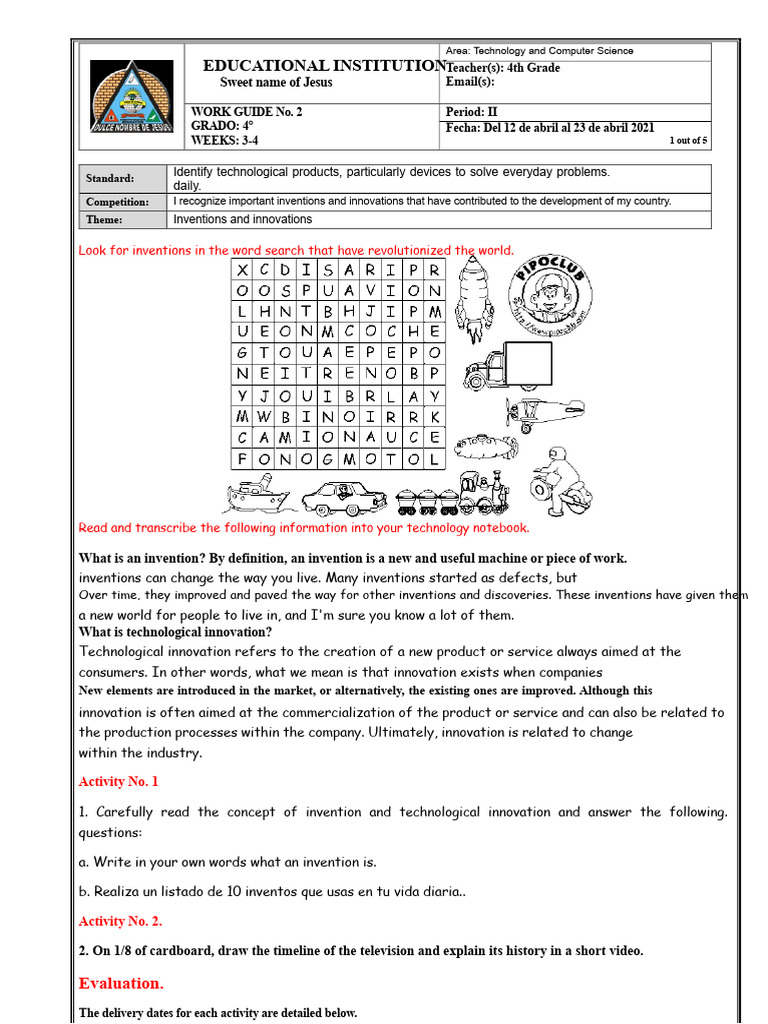 4th Grade Technology Inventions Guide | PDF | Innovation | Invention