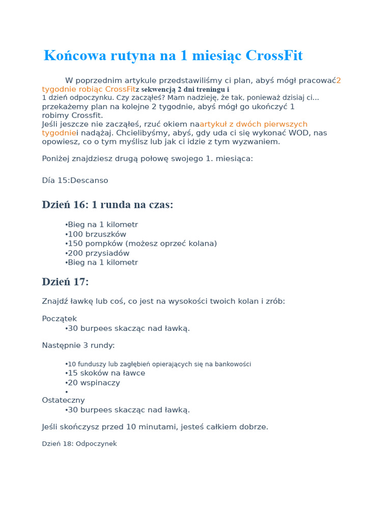 Rutyna Końcowa Na 1 Miesiąc CrossFitu PDF | PDF