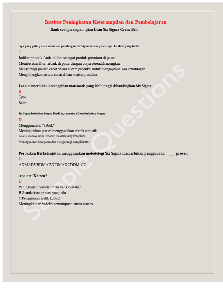 Contoh Soal Ujian CLSSGB | PDF