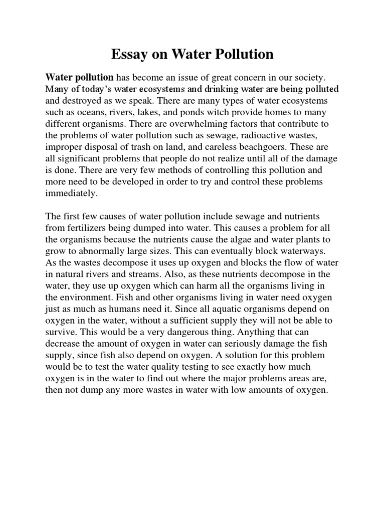 Essay On Water Pollution | PDF | Water Pollution | Pollution