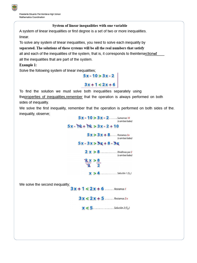 System of Linear Inequalities with One Variable | PDF | Inequality ...