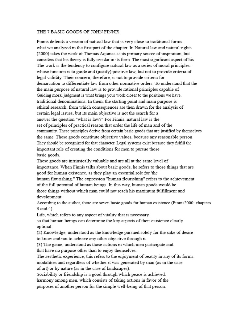 John Finnis' Seven Basic Goods Explained | PDF | Natural Law | Rationality