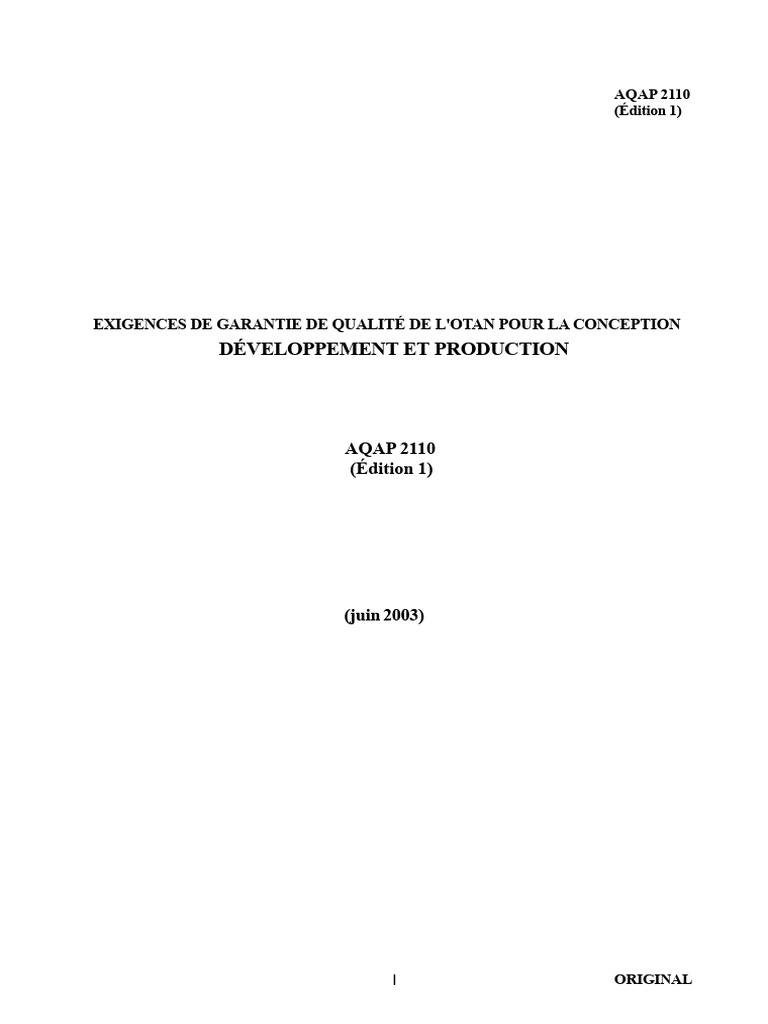 Exigences AQAP 2110 pour la qualité OTAN | PDF | Système de management ...