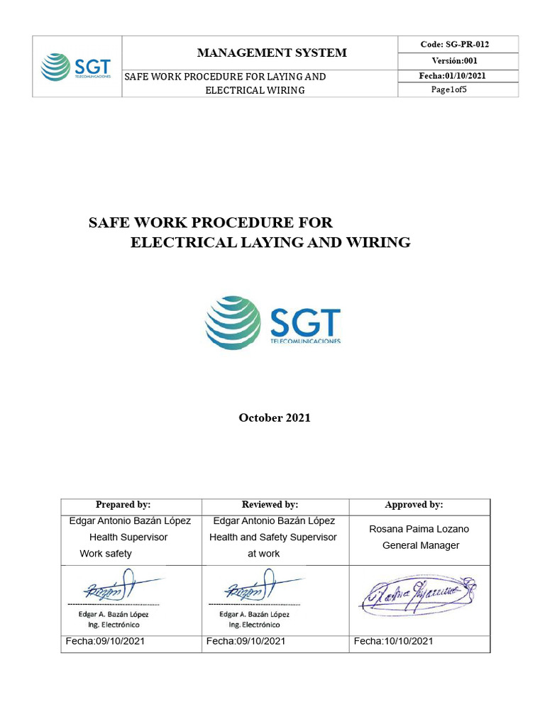 Safe Work Procedure For Electrical Wiring and Cabling | PDF | Electrical Wiring | Personal ...