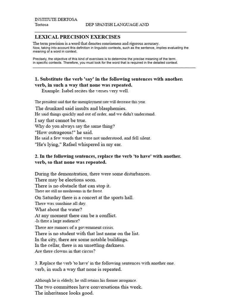 Spanish Lexical Precision Exercises | PDF | Verb | Word