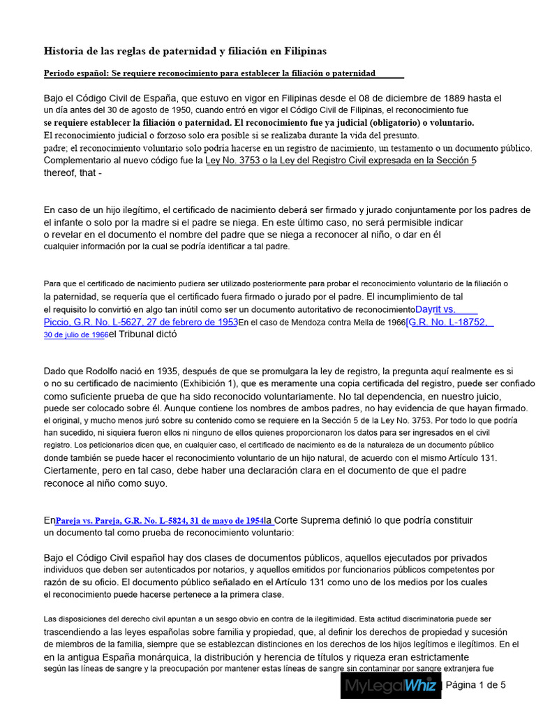 Historia de las reglas de paternidad y filiación en Filipinas | PDF | Divorcio | Perfiles de ADN
