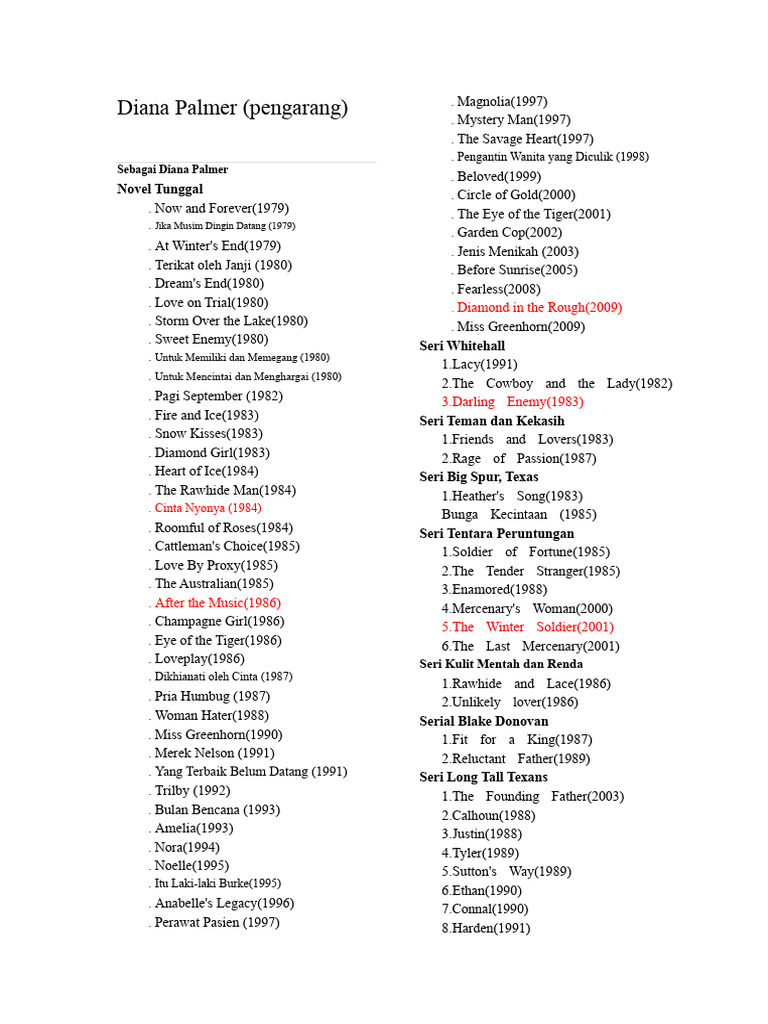 List of Diana Palmer Novels | PDF