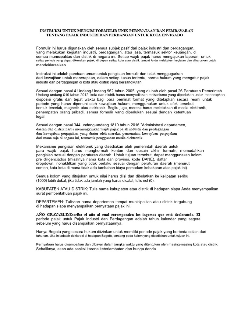 Panduan Pengisian Formulir Pajak Envigado | PDF