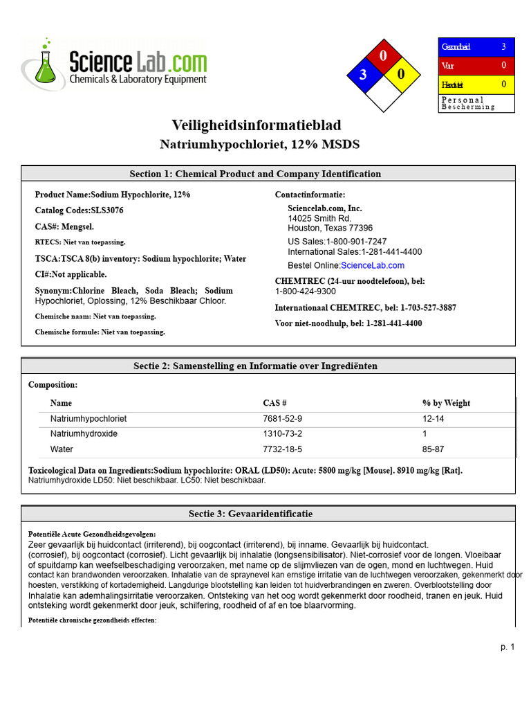 xMSDS-Natriumhypochloriet 12 - 9925001 PDF | PDF