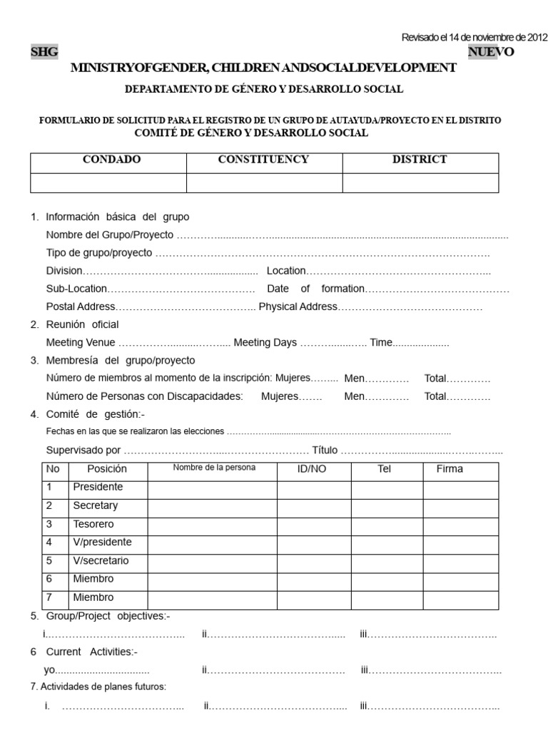 Formulario de Solicitud 180 s1 para El Registro de SHG 14 de Noviembre ...