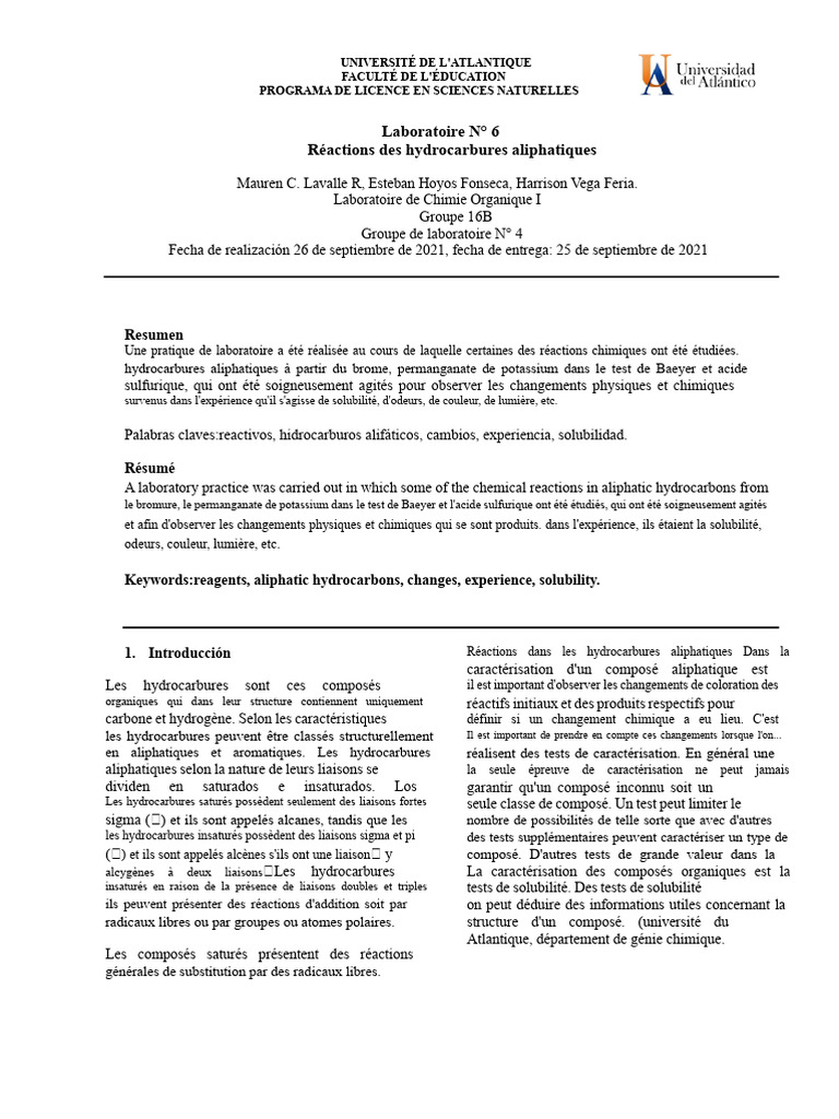 Réactions des Hydrocarbures Aliphatiques | PDF | Alcène | Alcane
