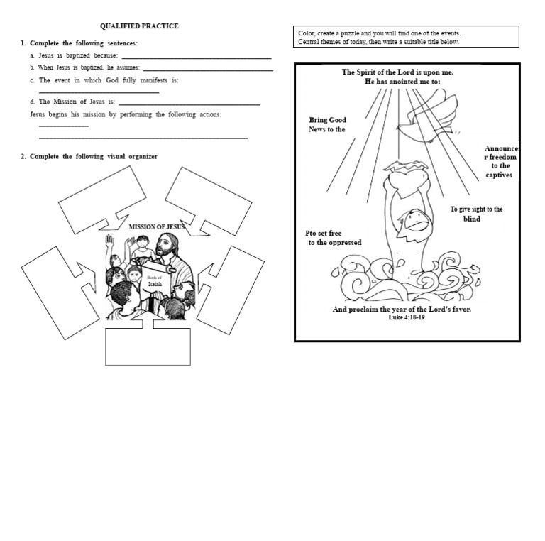 Activity Sheet Baptism and Mission of Jesus Beginning of Jesus' Public ...