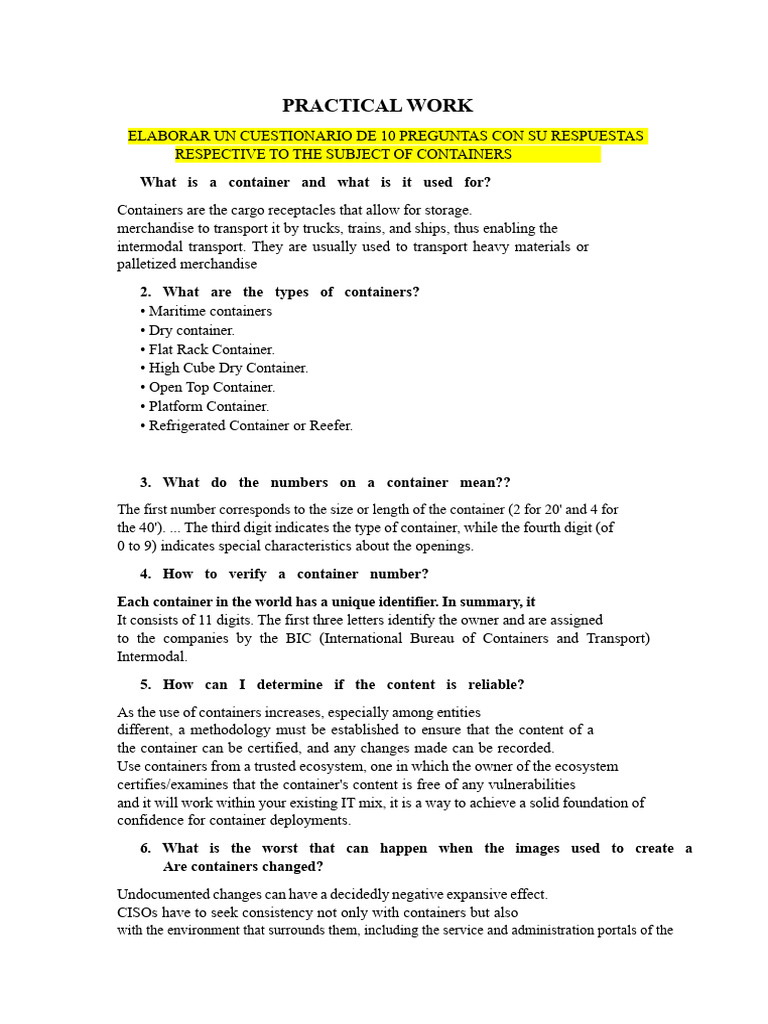 10 Questions About Containers | PDF
