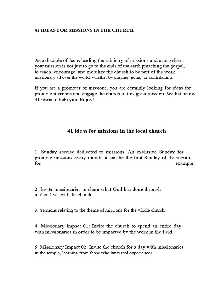 41 Ideas For Missions in The Church | PDF | Christian Mission | Evangelism