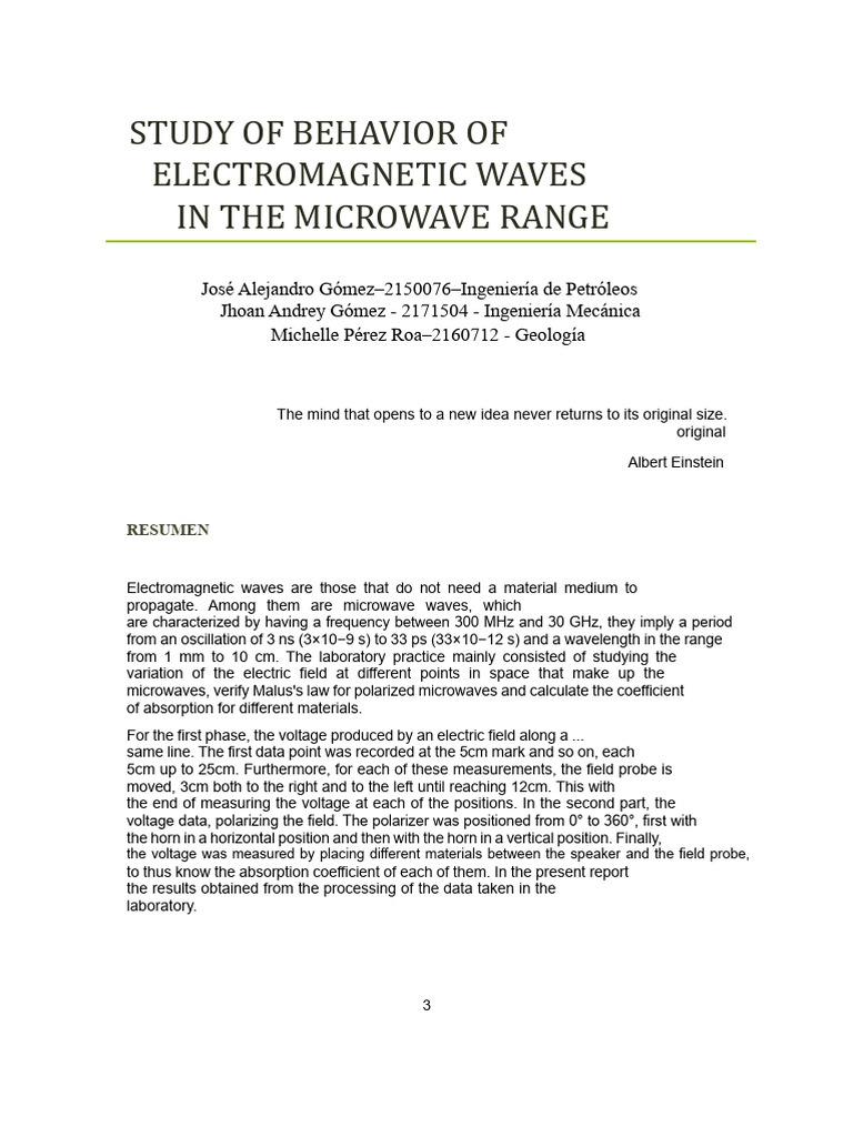 Study of The Behavior of Electromagnetic Waves in The Microwave Range ...