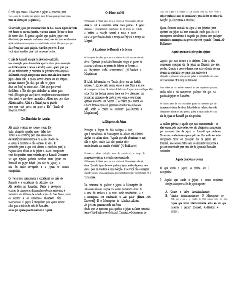O Jejum Do Ramadã - Panfleto # 13 | PDF | Ramadã | Jejum