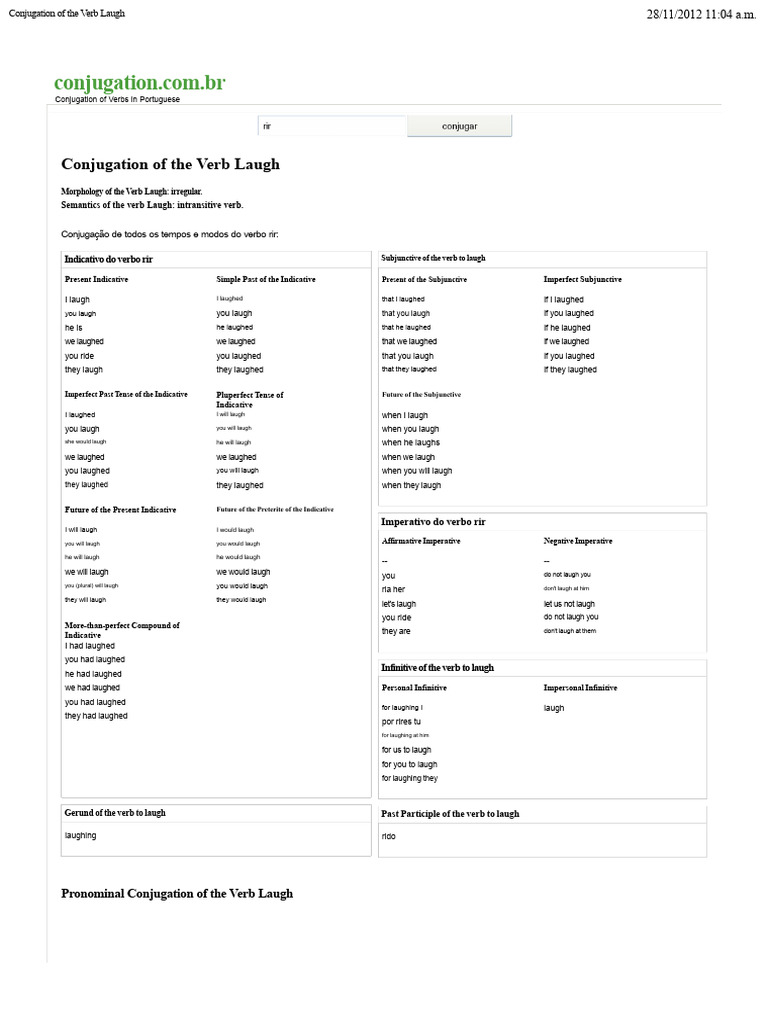 Conjugation of The Verb Laugh | PDF | Grammatical Conjugation ...