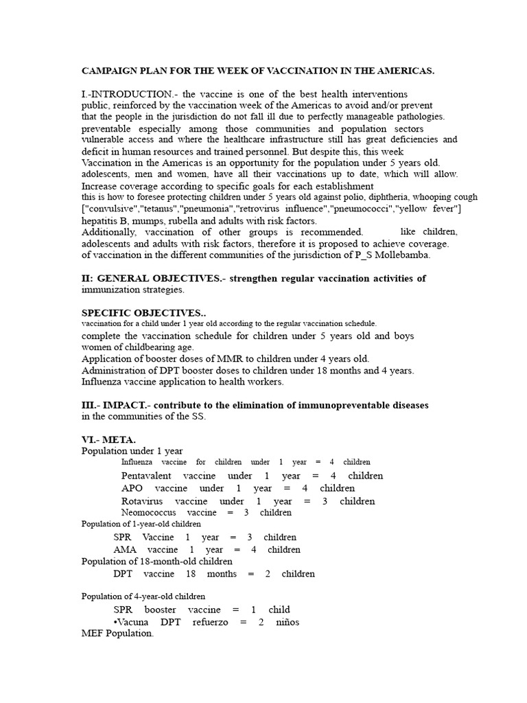Campaign Plan For The Week of Vaccination in The Americas | PDF ...