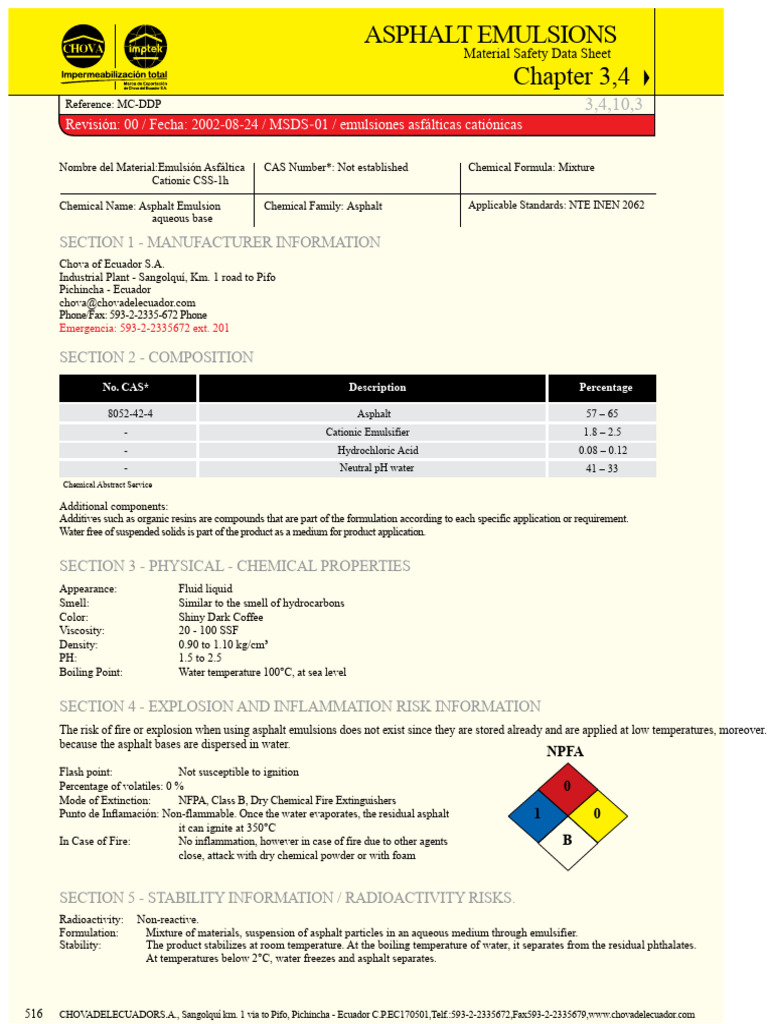 Safety Data Sheet - LIQUID ASPHALT | PDF | Emulsion | Water