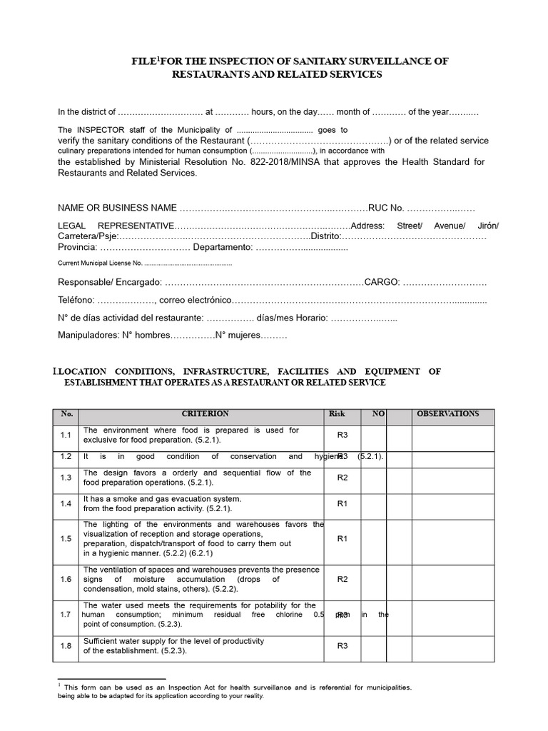 Health Certification Sheet For Restaurants and Related Services | PDF ...