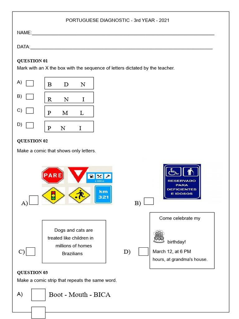 2021 Portuguese Diagnostic Assessment | PDF | Laughter