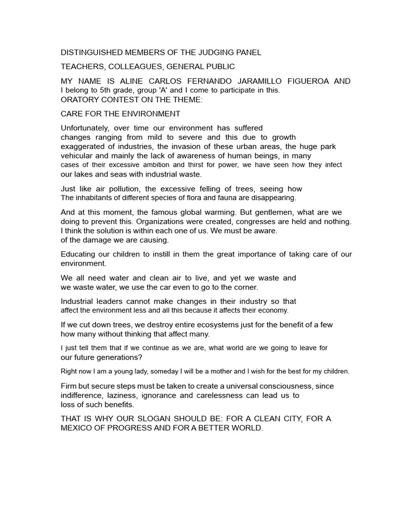 Public Speaking On The Environment Pdf