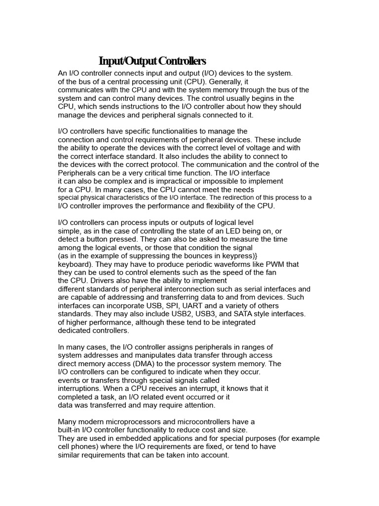 input and output controllers | PDF | Input/Output | Microcontroller