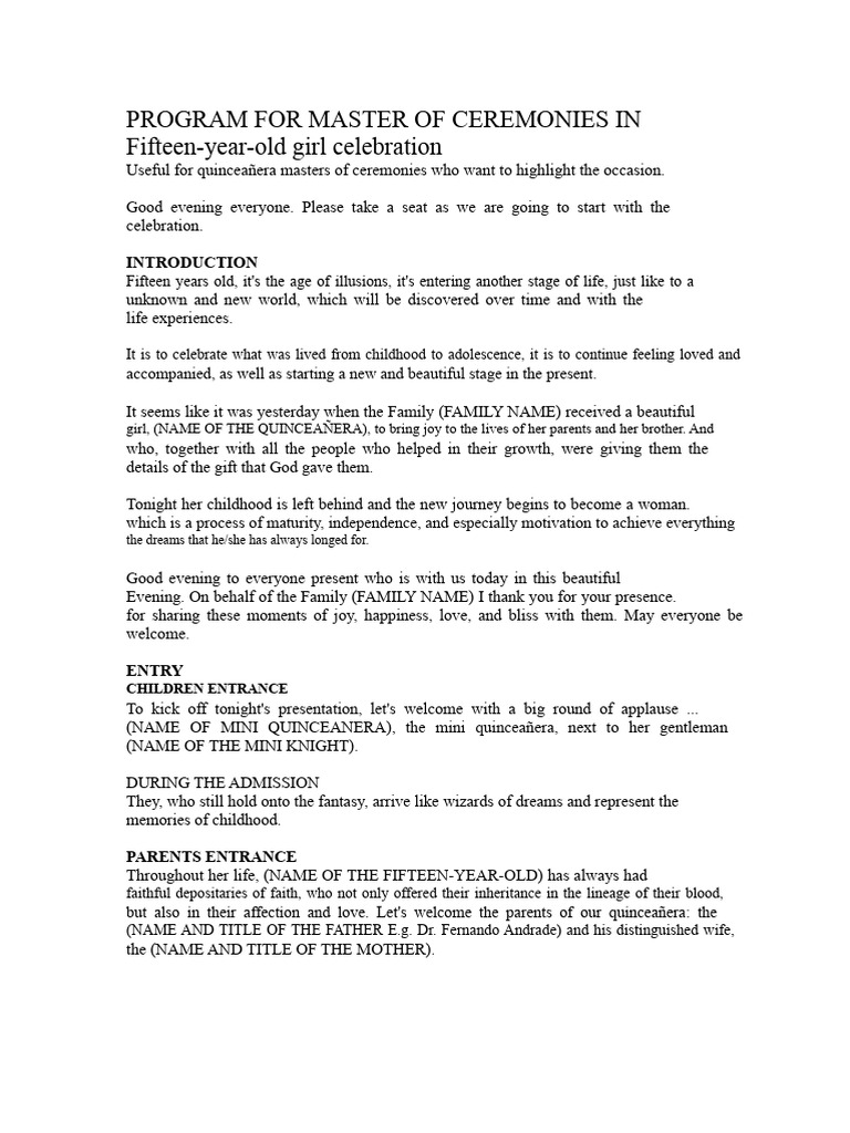 Program For The Master of Ceremonies at A Quinceanera | PDF | Godparent