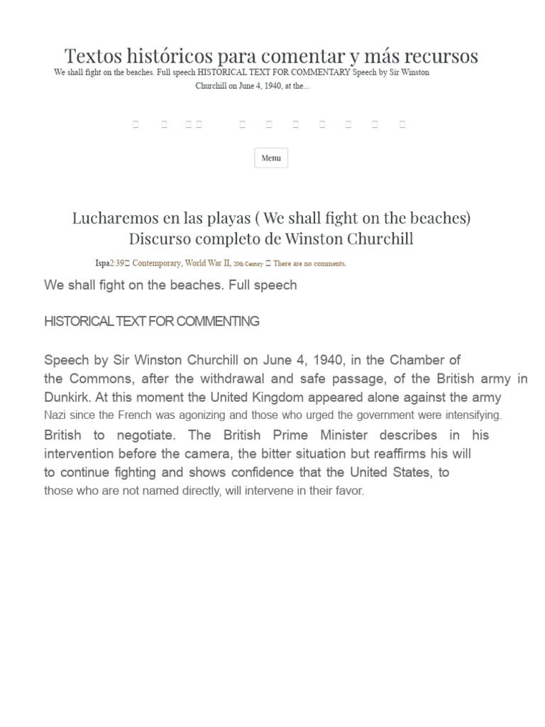 We Shall Fight On The Beaches (Complete Speech by Winston Churchill ...
