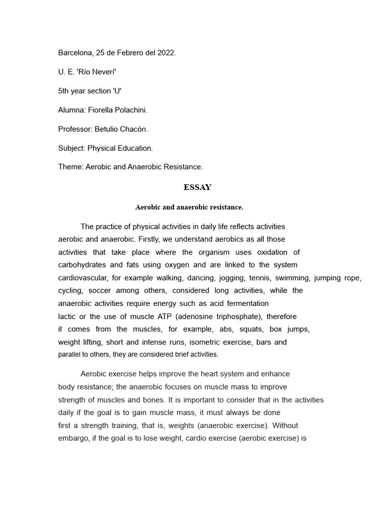 Physical Education. Essay On Aerobic and Anaerobic Endurance by ...