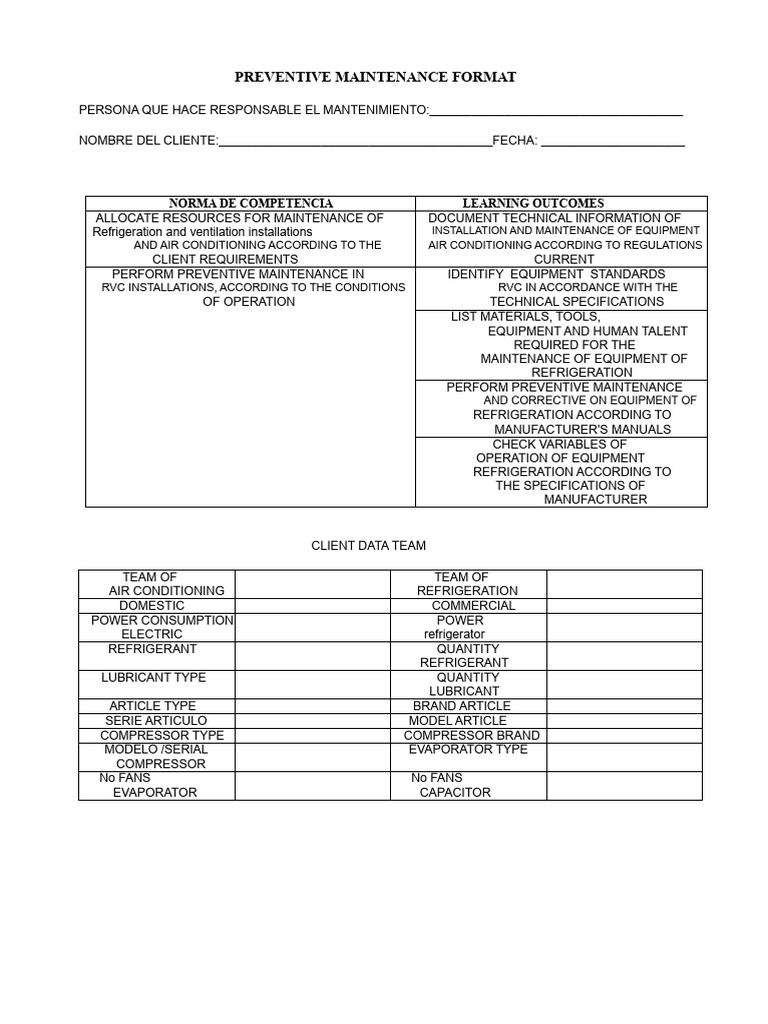 Preventive Maintenance Format | PDF | Air Conditioning | Capacitor
