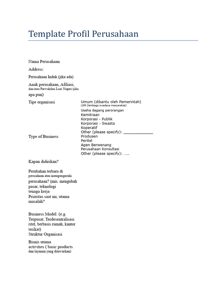 Template Profil Perusahaan Lengkap | PDF