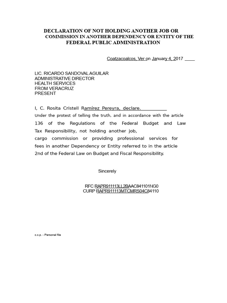 Job Declaration for Federal Employees | PDF