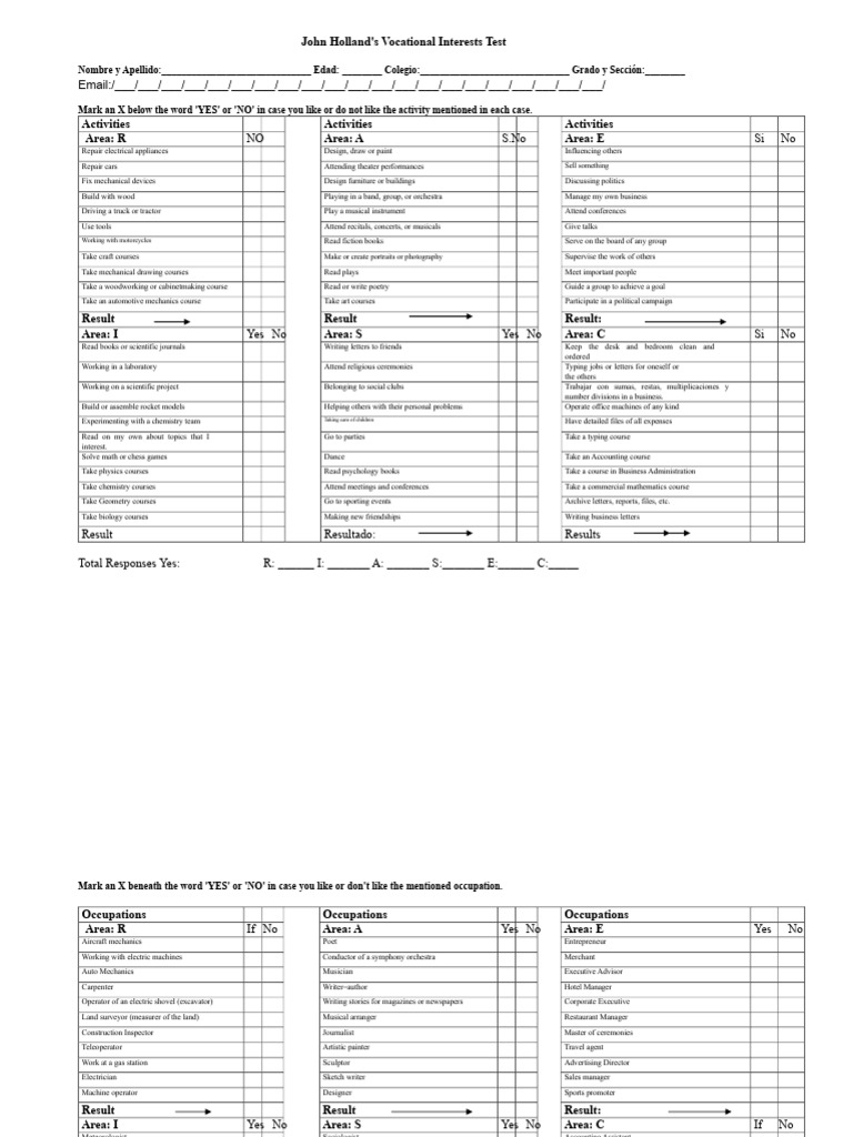 John Holland's Vocational Test | PDF | Mathematics