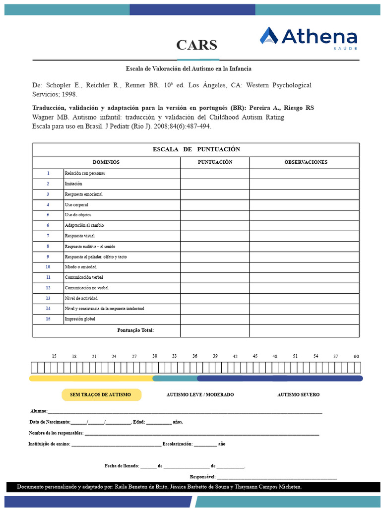 Escala CARS | PDF | Las emociones | Autismo