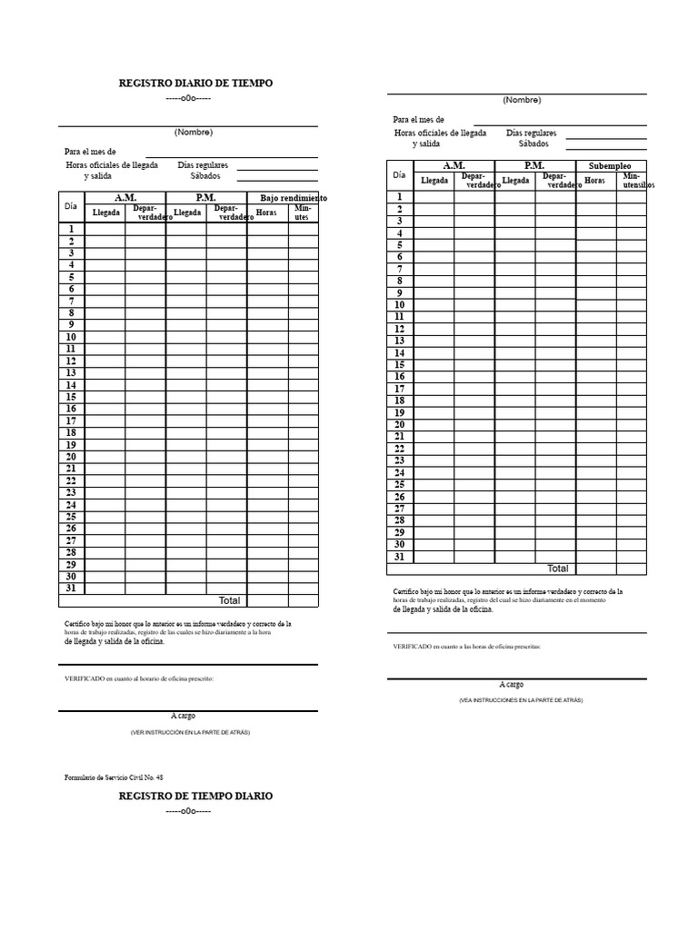 Registro Diario de Horas Laborales | PDF
