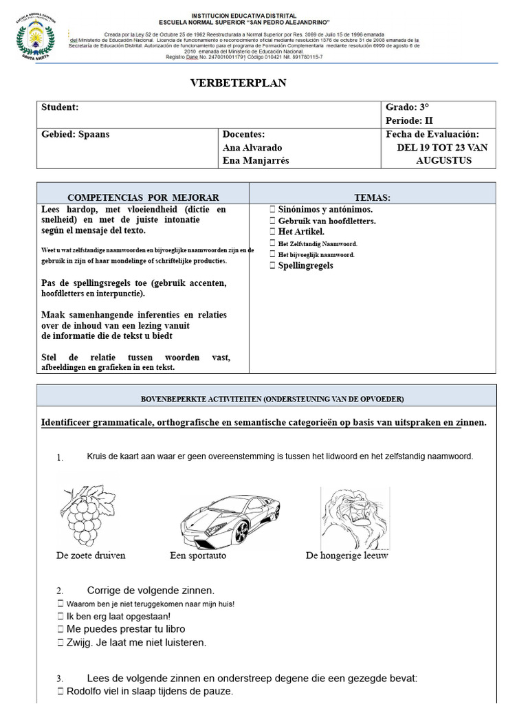 Verbeterplan Spaans Voor Het Derde Leerjaar | PDF