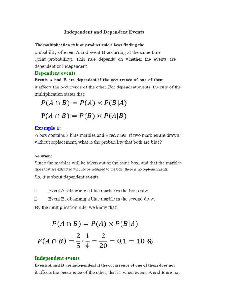 Independent and Dependent Events. Exercises. | PDF | Applied ...