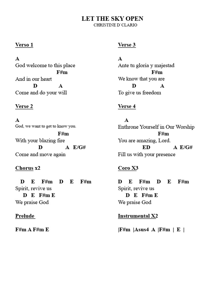 Let The Heaven Open - Chords - Key A | PDF