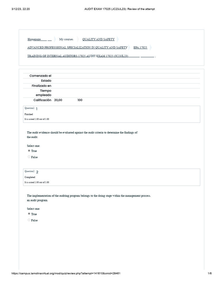 AUDIT EXAM 17025 (JC23JL23)_ Review of the attempt | PDF | Audit ...