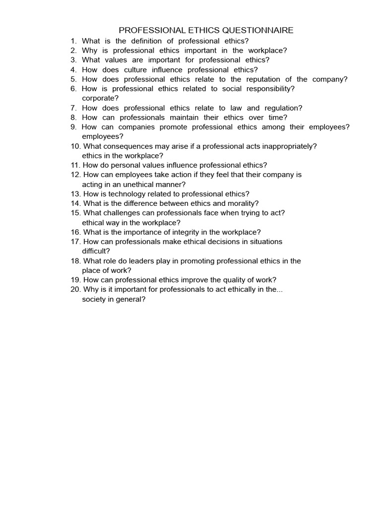 Professional Ethics Questionnaire | PDF