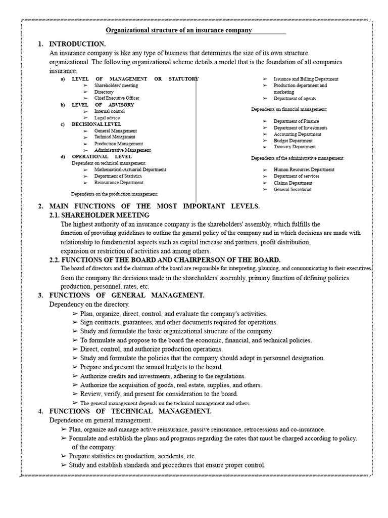 Insurance Company Organizational Structure | PDF | Insurance | Reinsurance