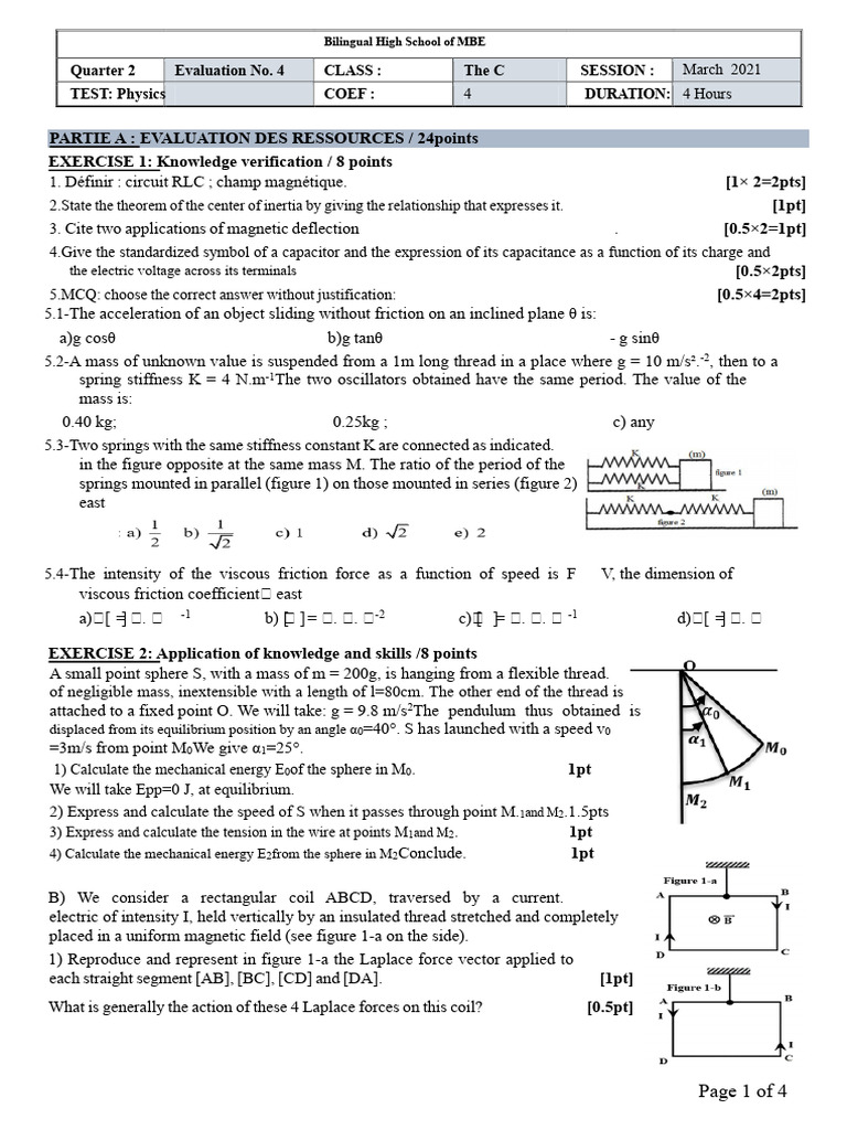 Evaluation No. 4 of Physics Terminal C | PDF | Inductor | Capacitor